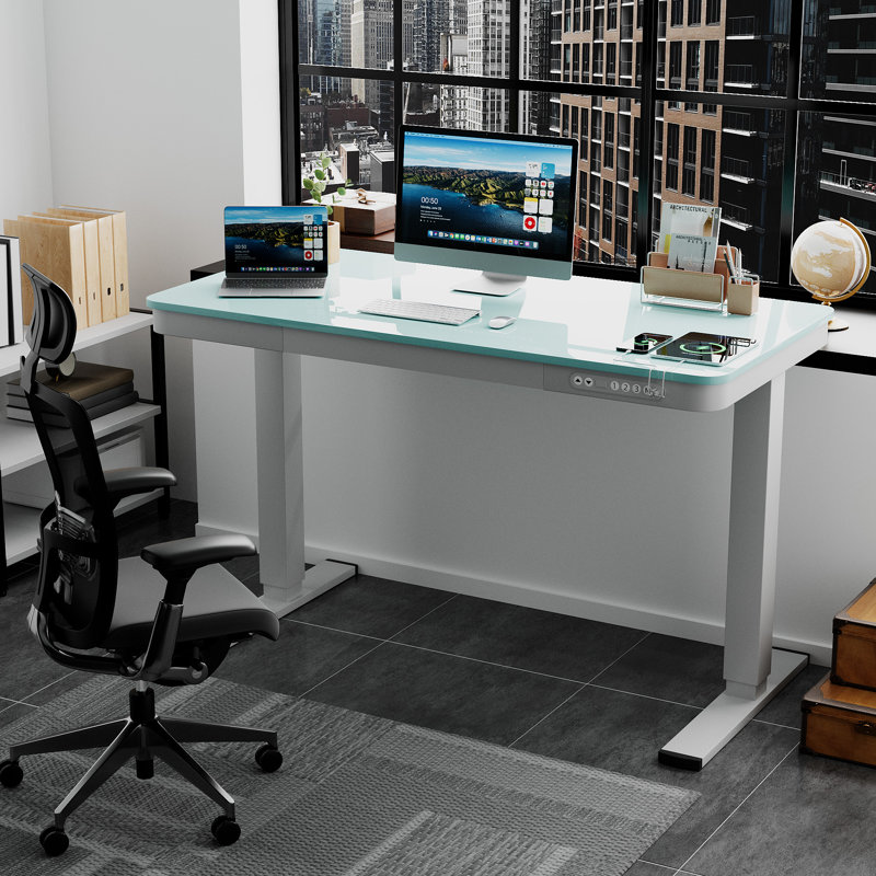 The Twillery Co.® Middletown 48'' W Glass Top Height Adjustable Rectangle Standing Desk with USB ...